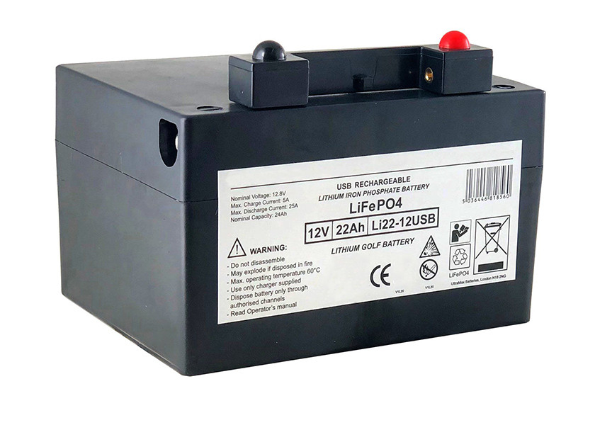 12V 22Ah Lithium Golf Trolley Battery With USB Port For 36 Hole Golf Buggy